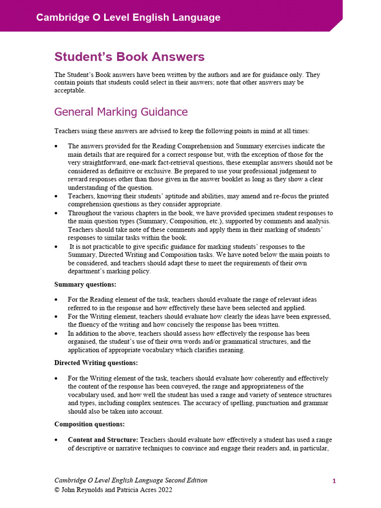 Cambridge O Level English Language Answers - 1 | PDF | Tourism | Whales