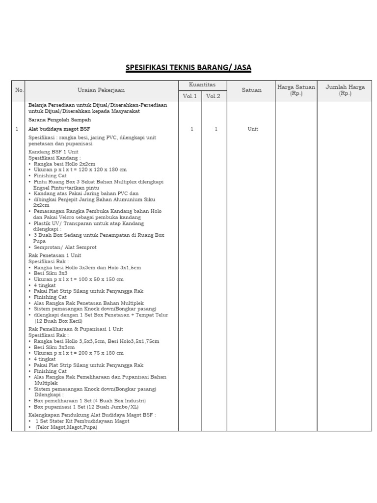 Spesifikasi Teknis Barang | PDF | Griya & Taman