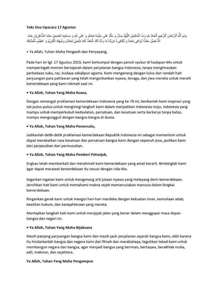 Teks Doa Upacara 17 Agustus | PDF