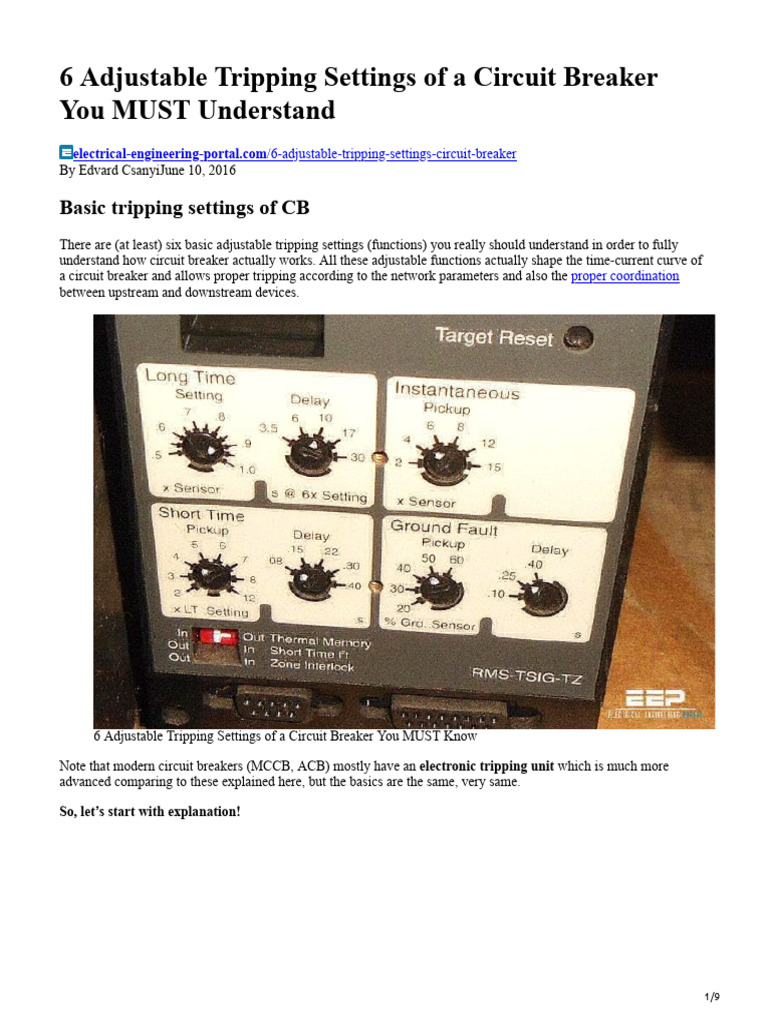 6 Adjustable Tripping Settings of A Circuit Breaker You MUST Understand ...