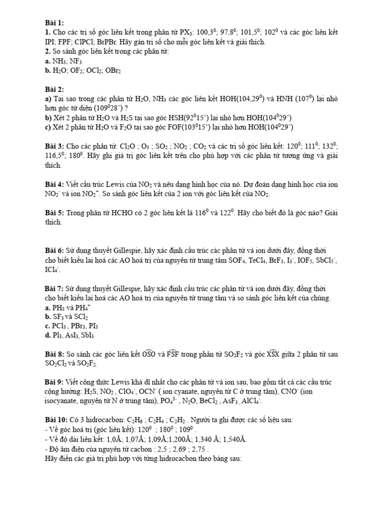 BT Lai Hóa - VSEPR | PDF