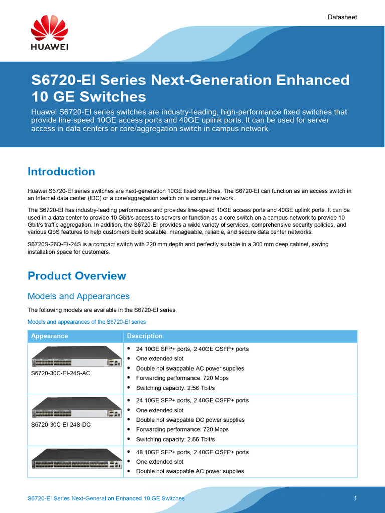 Huawei S6720-EI Series Switches Datasheet | PDF | Data Center | Power ...