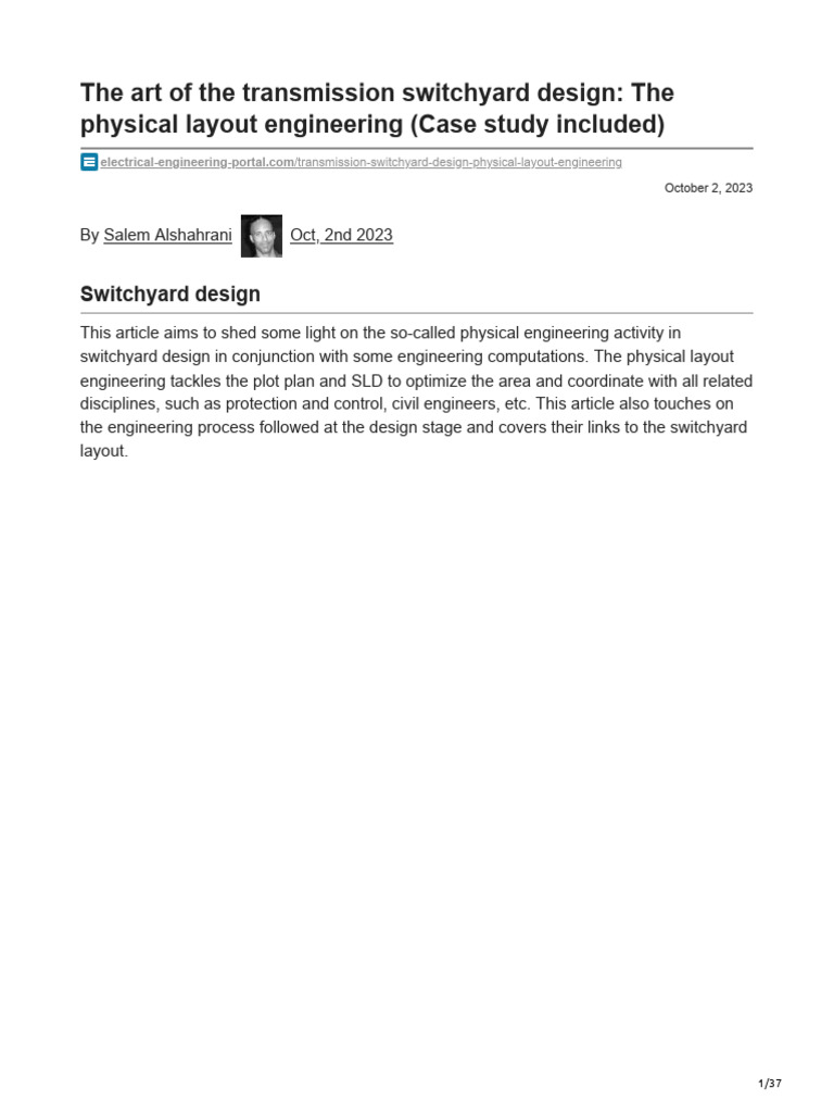 The Art of The Transmission Switchyard Design The Physical Layout ...