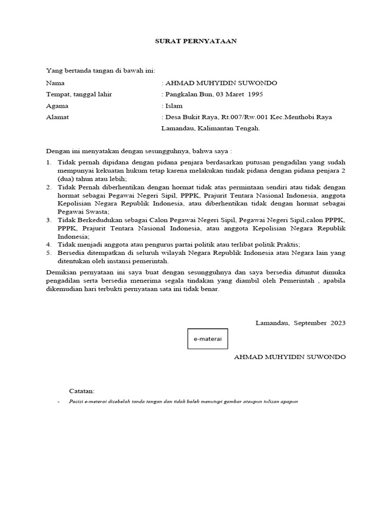 Surat Peryataan | PDF