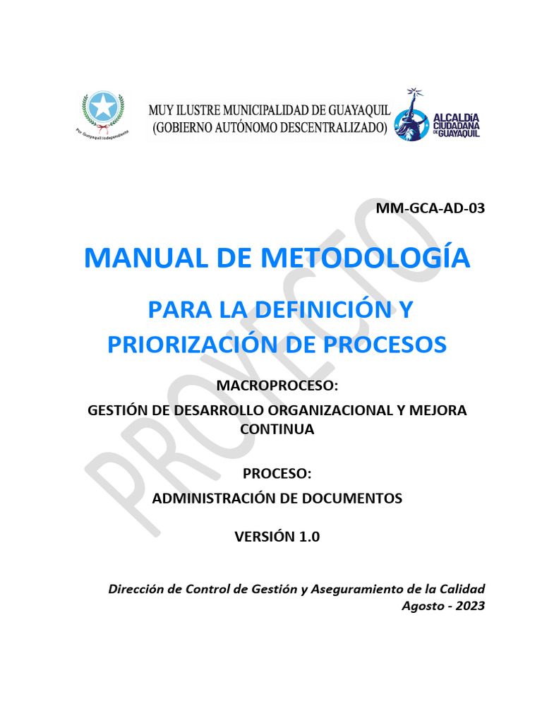 2023 08 Manual de Metodologia para La Definicion y Priorizacion de Proceso | PDF | Calidad ...