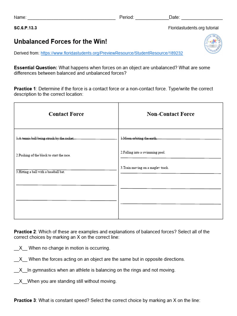 Unbalanced vs. Balanced Forces Guide | PDF | Force | Physical Sciences
