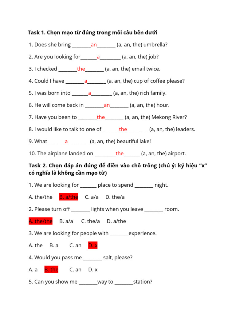 Đáp Án M o T A, An, The | PDF | Foods | Cuisine