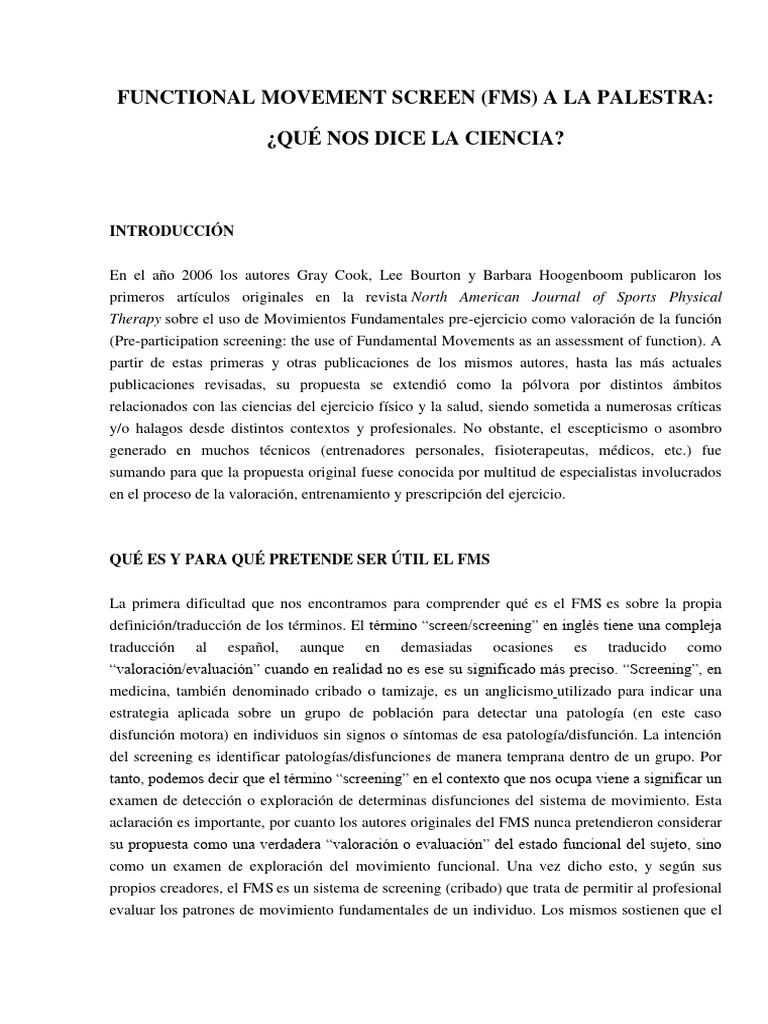 Evaluación del Functional Movement Screen | PDF | Validez (Estadísticas ...