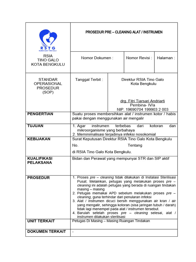 PROSEDUR PRE – CLEANING ALAT INSTRUMEN | PDF