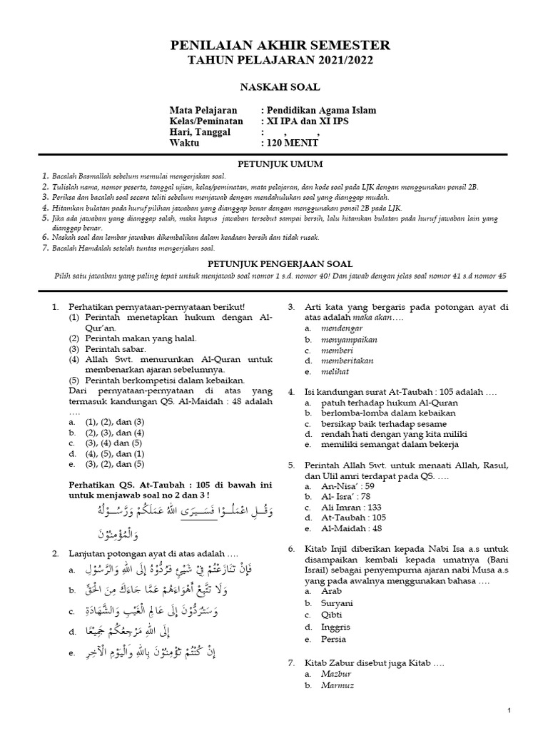 Soal PAS PAI Dan BP Kelas XI | PDF