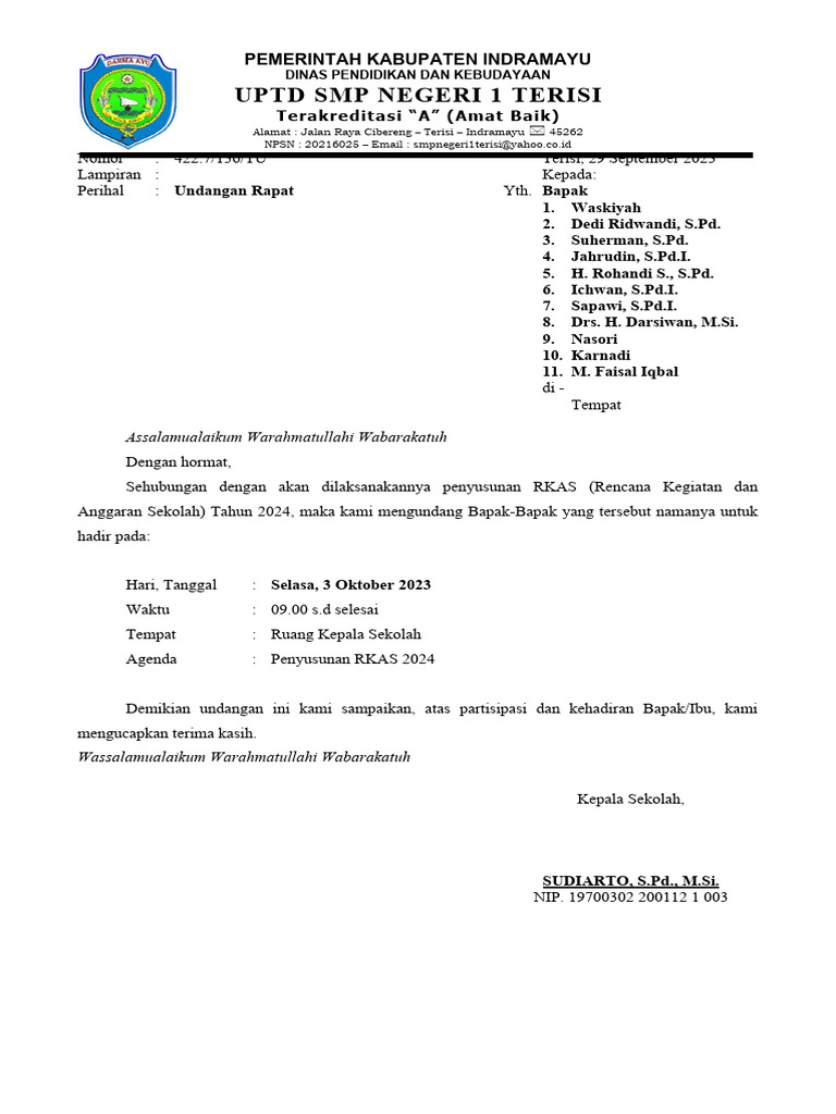 Surat Undangan Rapat Rkas | PDF