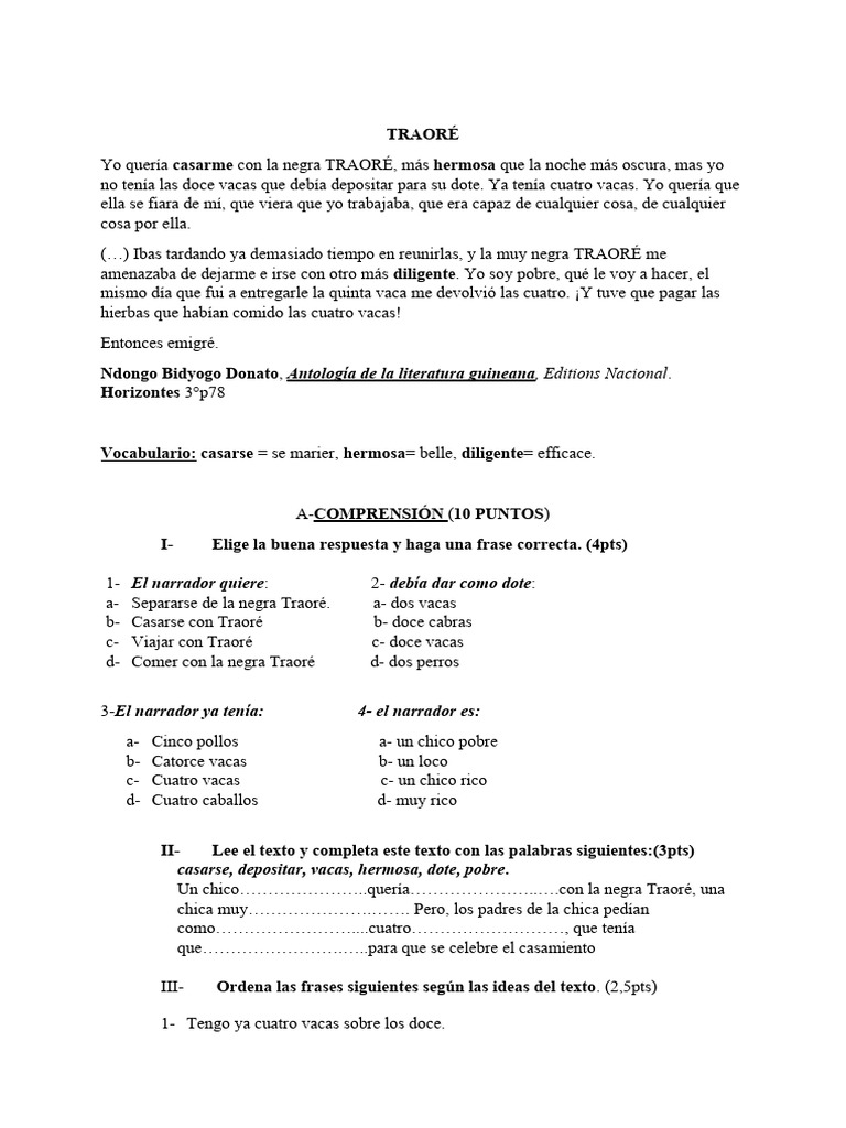 Devoir 3è Traore Pdf