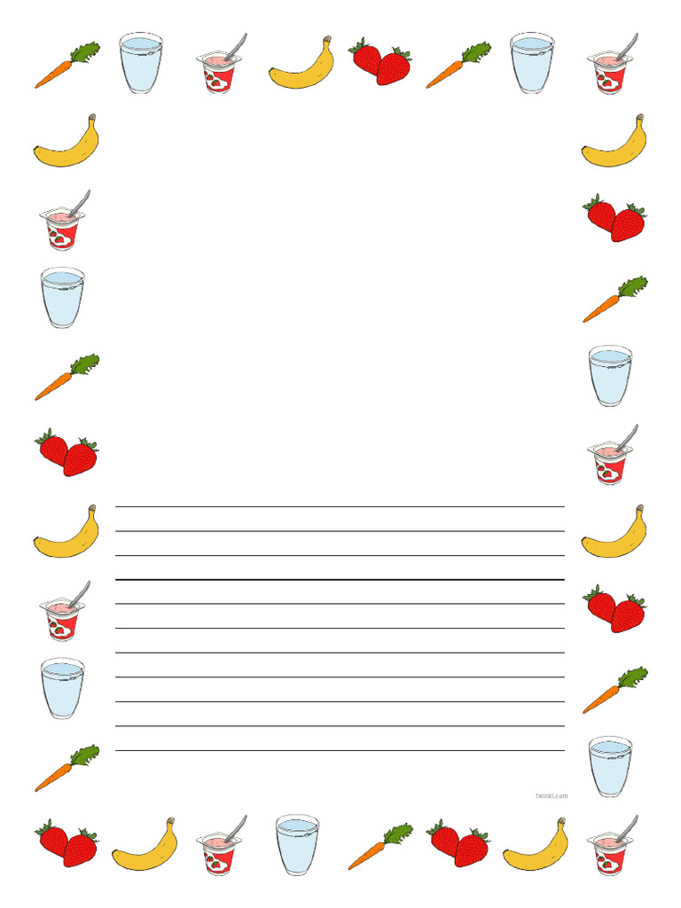Healthy Eating Page Borders - Narrow Half Lined | PDF