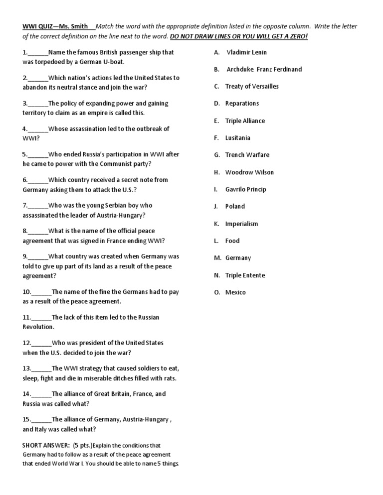 Wwi Quiz | PDF