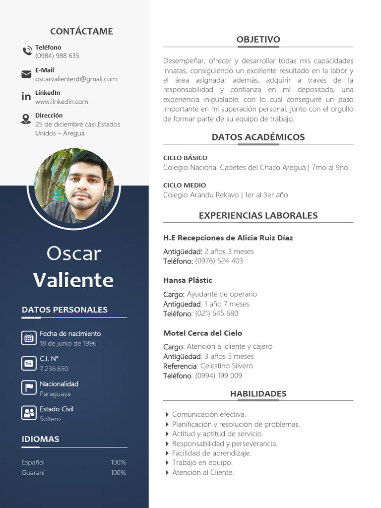 Currículum Vitae de Oscar Valiente | PDF | Crecimiento personal y profesional