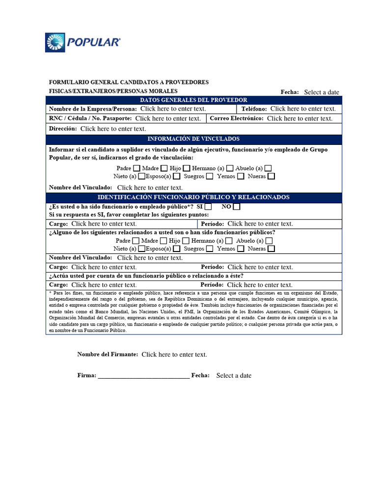 Formulario General Candidatos A Proveedores | PDF | Servicio Civil | Economias