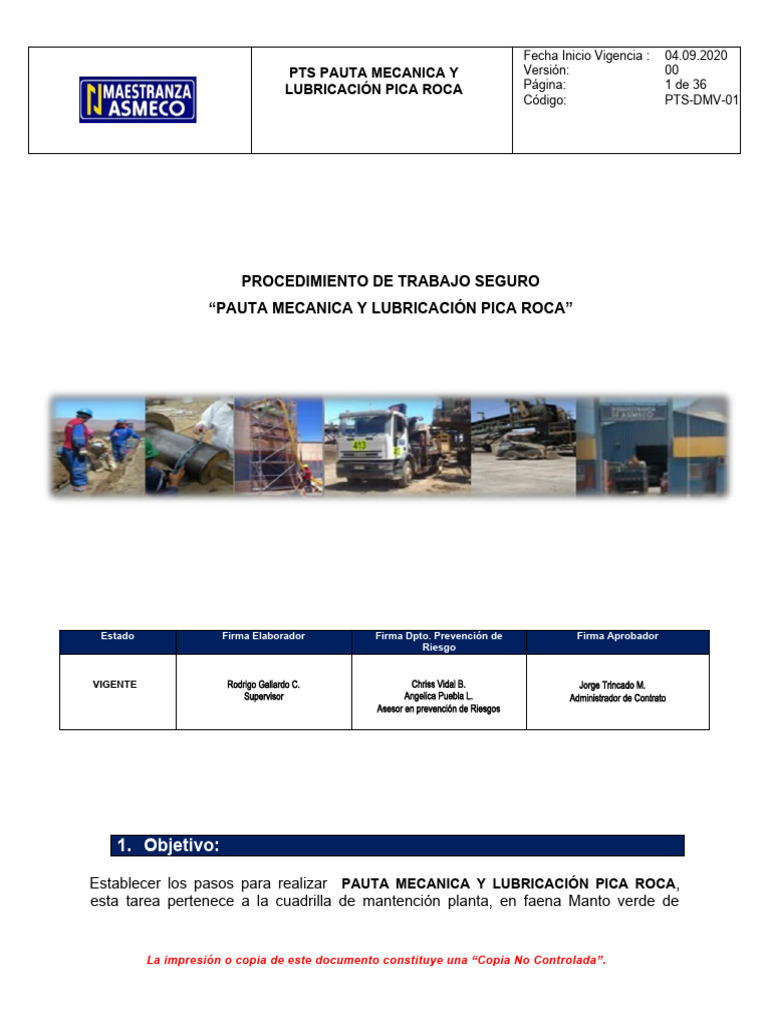 Pts-dmv-01 Pauta Mecanica y Lubricación Pica Roca | PDF | Soldadura ...
