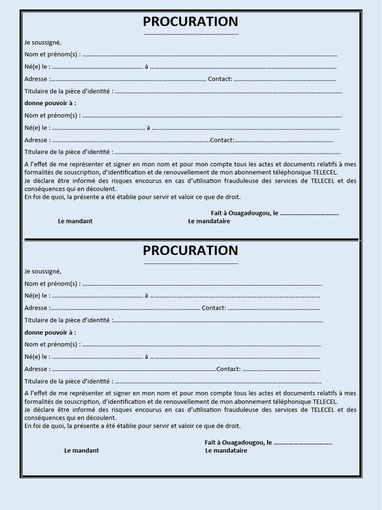 Modèle de procuration TELECEL | PDF