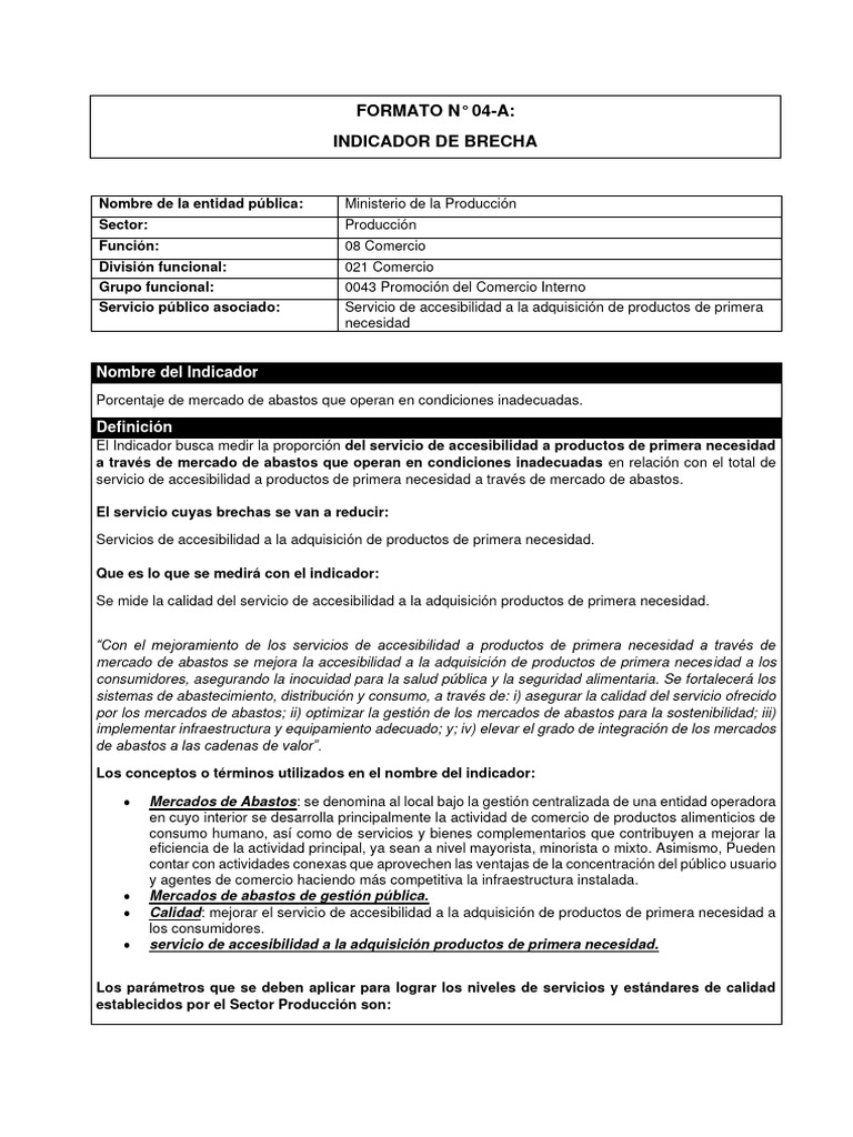 Anexo #1 - Formato 4a Calidad Mercados Inadecuados | PDF | Mercado (economía) | Calidad (comercial)