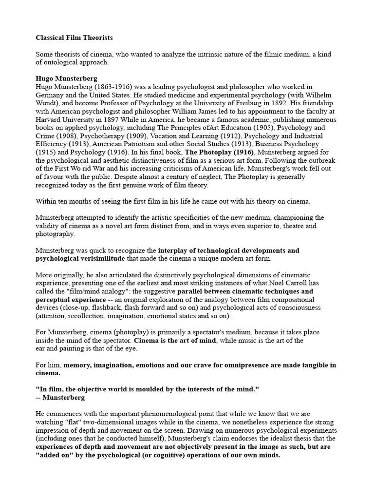 Class details Classical Film Theorists | PDF | Attention | Perception