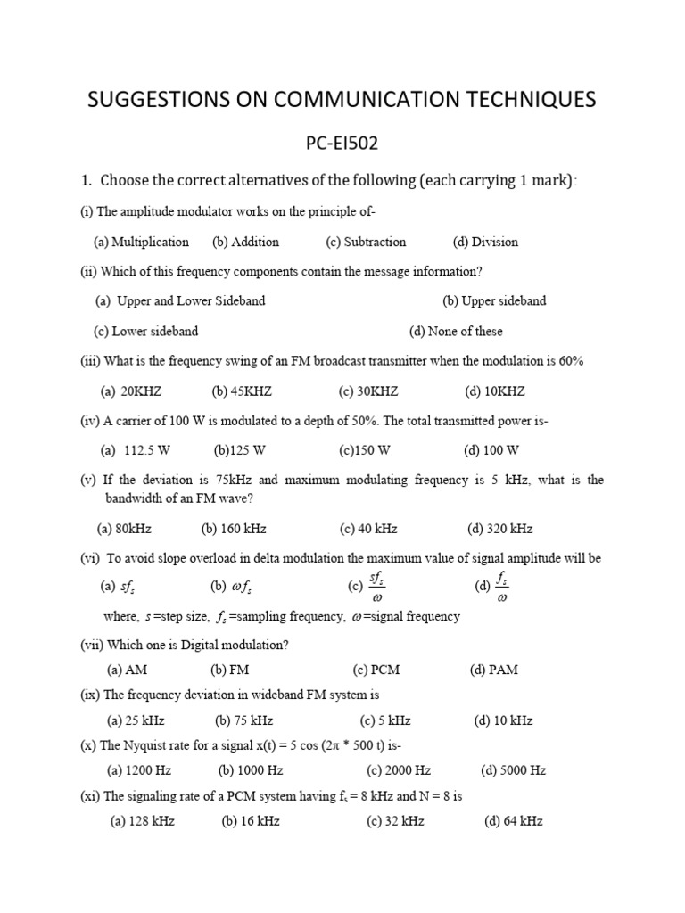 Communication Techniques and Modulation Concepts | PDF | Frequency Modulation | Modulation