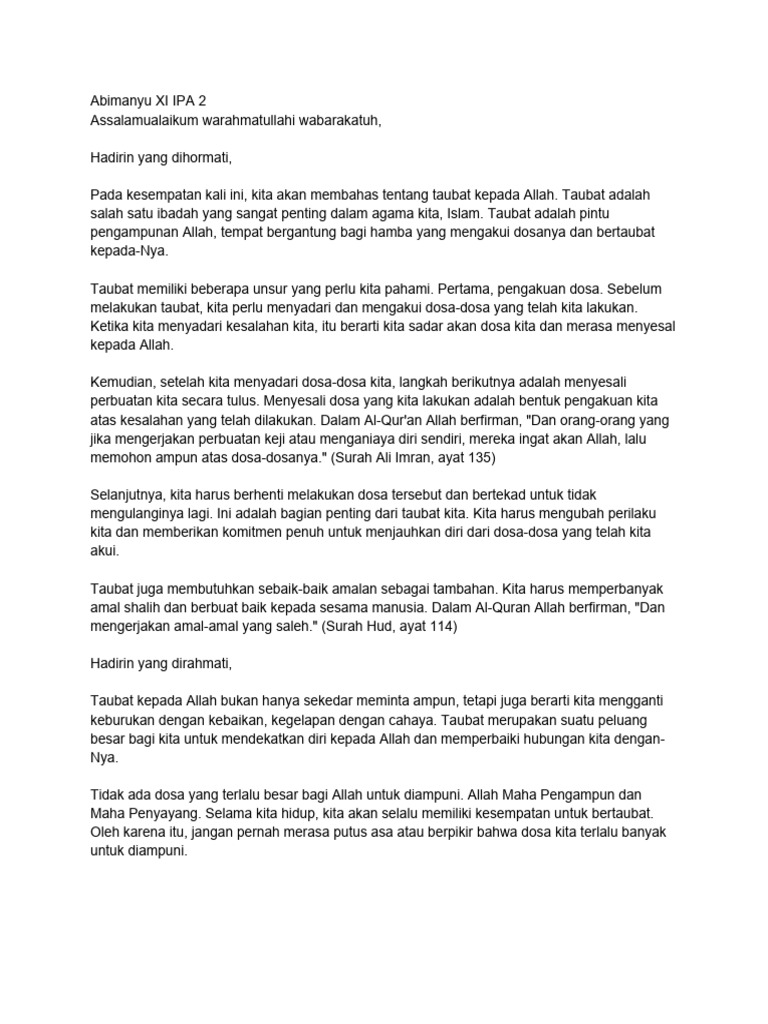 Abimanyu Heizka Prastyo 11 Ipa 2 Teks Ceramah | PDF