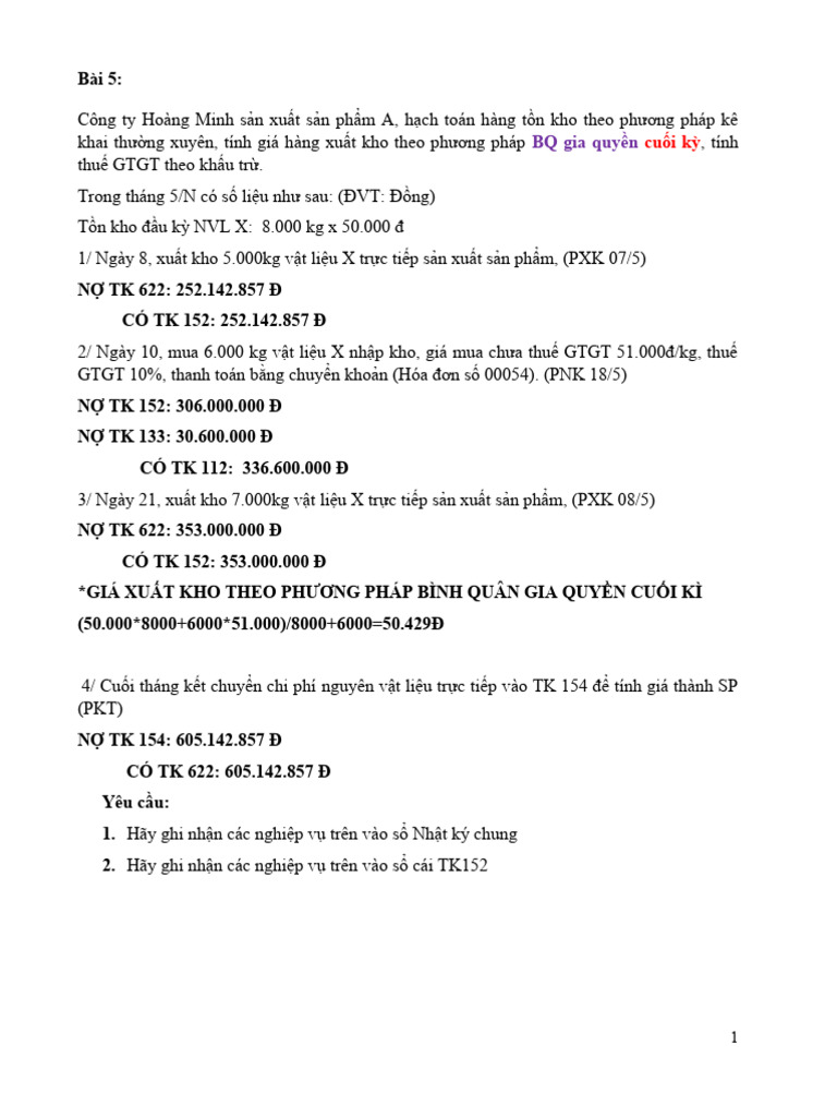 Kiểm tra thường kỳ KTTC2 - Nhóm BÀI 5 | PDF