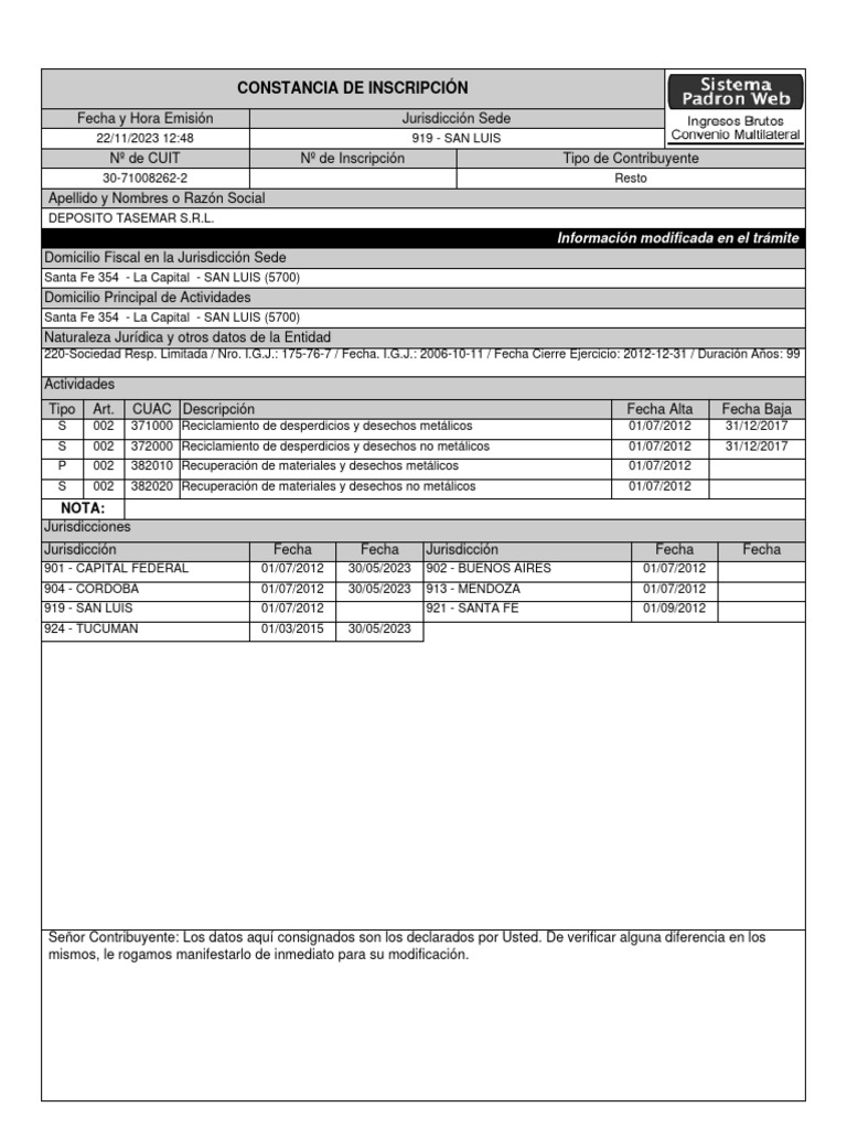 Constancia de IIBB | PDF