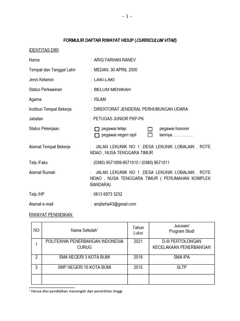 Formulir Daftar Riwayat Hidup Pemohon 0 | PDF