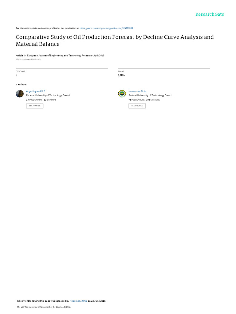 Comparative Study of Oil Production Forecast by de | PDF | Petroleum Reservoir | Petroleum