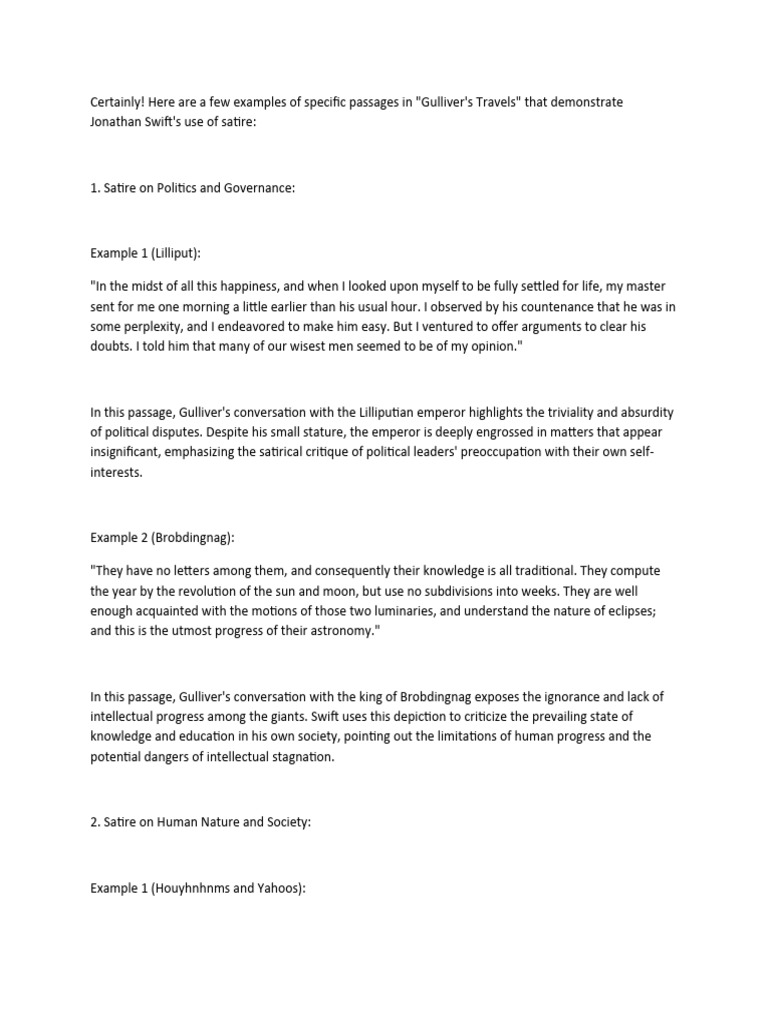 Satire Examples In Novel Pdf Gulliver S Travels
