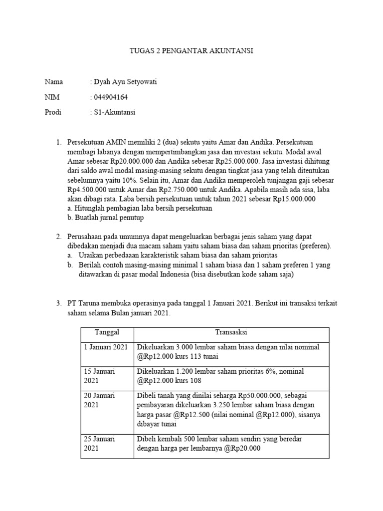 Tugas 2 Pengantar Akuntansi | PDF