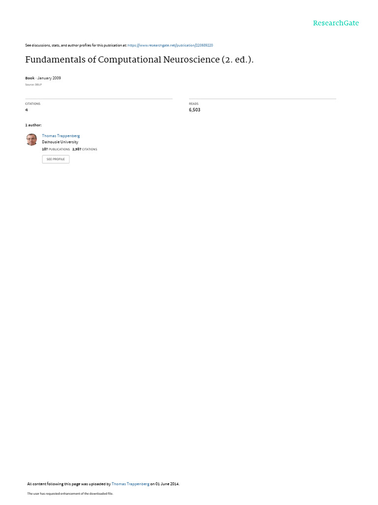 Fundamentals of Computational Neuroscience 2 Ed | PDF | Cognitive Science | Brain