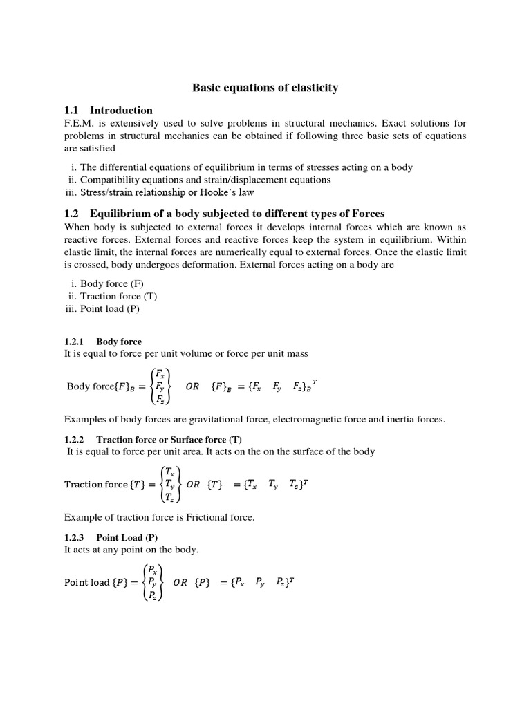 2 - B1 - Basic Equations of Elasticity | PDF | Stress (Mechanics) | Force