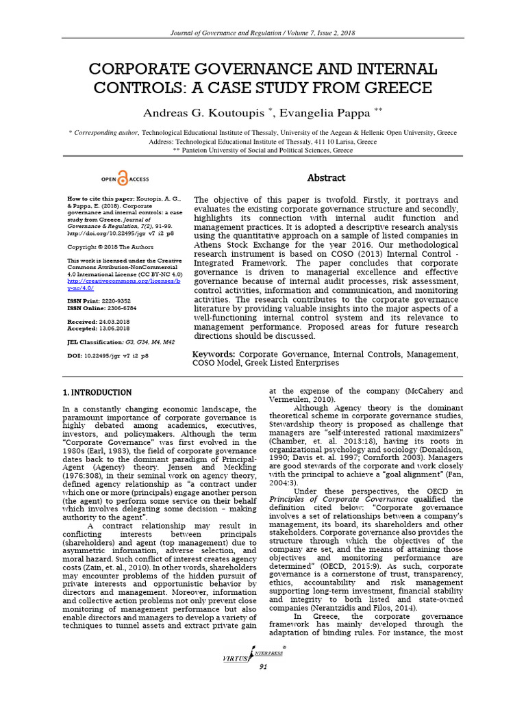 Corporate Governance and Internal Controls A Case | PDF | Internal ...