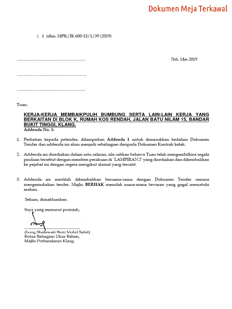 Addenda No. 1 - MPK JK 13 1 39 (2019) | PDF