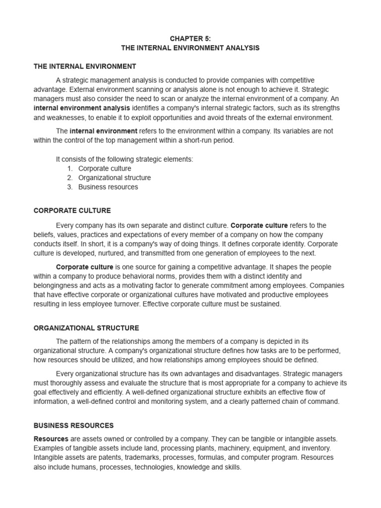 Internal Environment Analysis Guide | PDF | Organizational Culture | Strategic Management