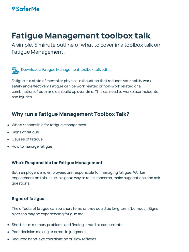 Fatigue Management | PDF | Occupational Safety And Health | Shift Work