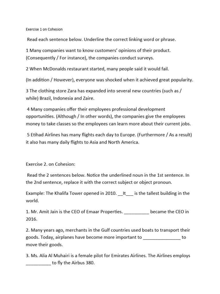 Exercises On Cohesion and Parallelism | PDF | United Arab Emirates