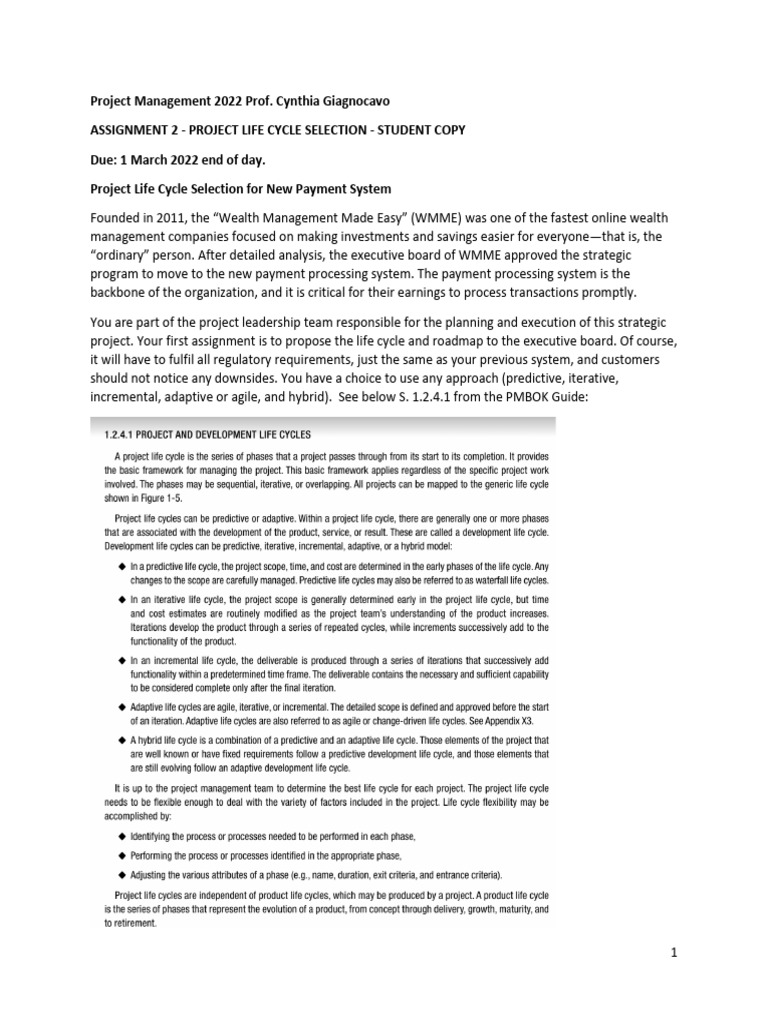 Project Management Assignment 2 Case Study Lifecycle STUDENT | PDF | Project Management | Agile ...