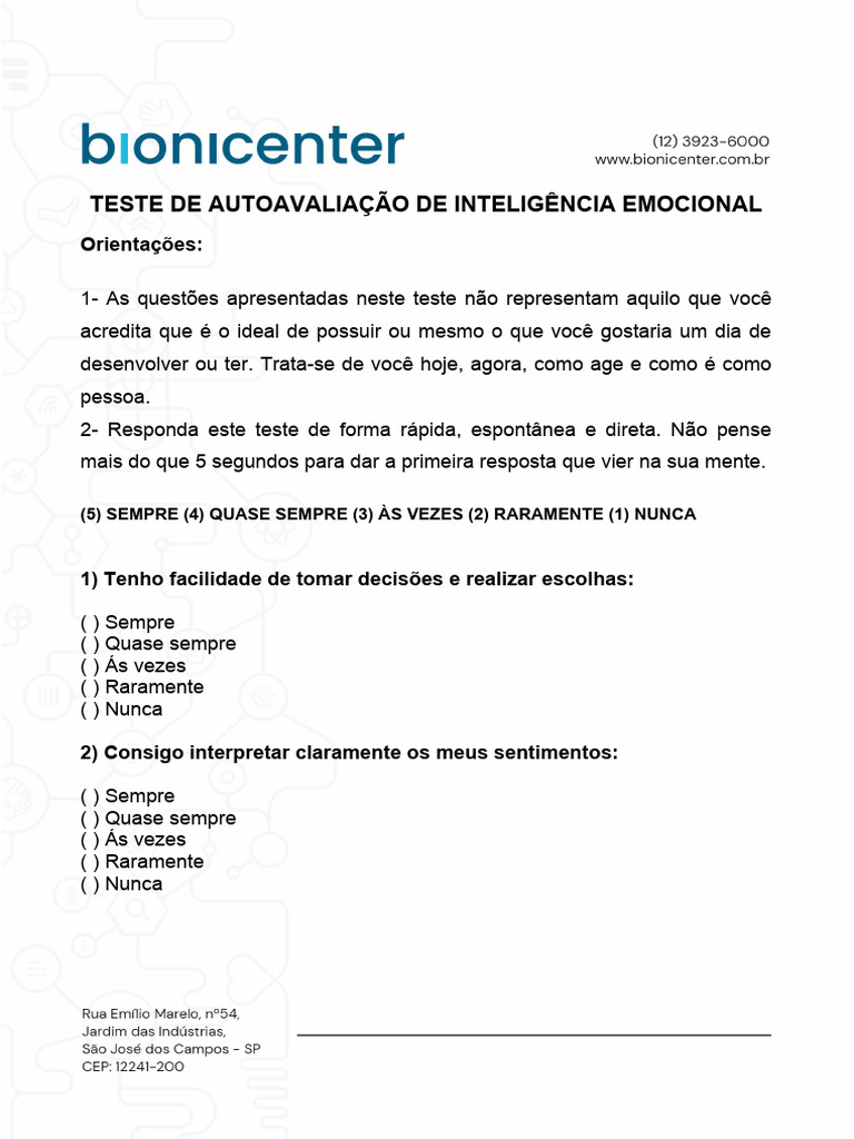 Teste Psicológico | Download grátis PDF | Emoções | Inteligência