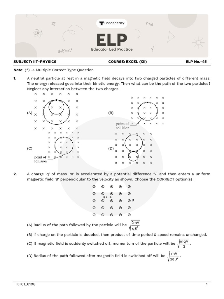 ELP-45 Student Copy KT01 6108 1688725077424 | PDF | Magnetic Field | Velocity