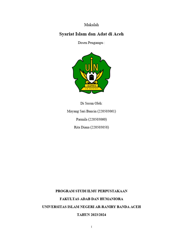 Makalh Studi Syariat Islam Adat Islam Di Aceh | PDF