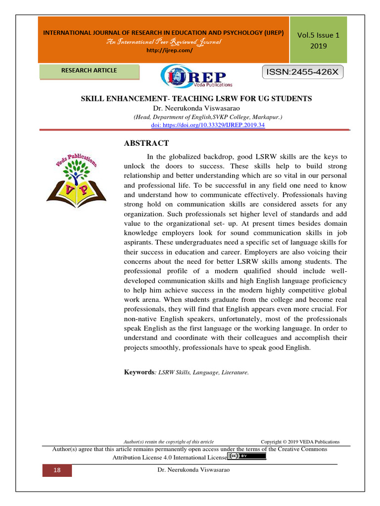 18 22 Skill Enhancement Teaching LSRW | PDF | English Language | English As A Second Or Foreign ...