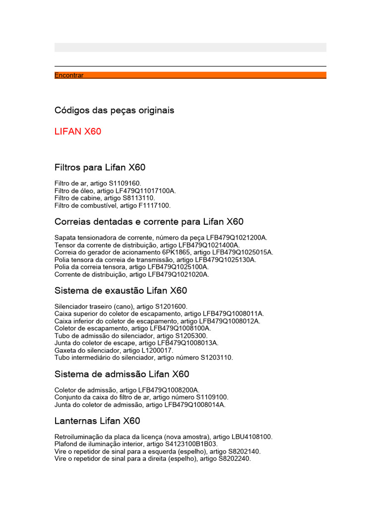 Lifan X60 Códigos - 1 | PDF | Freio | Eixo