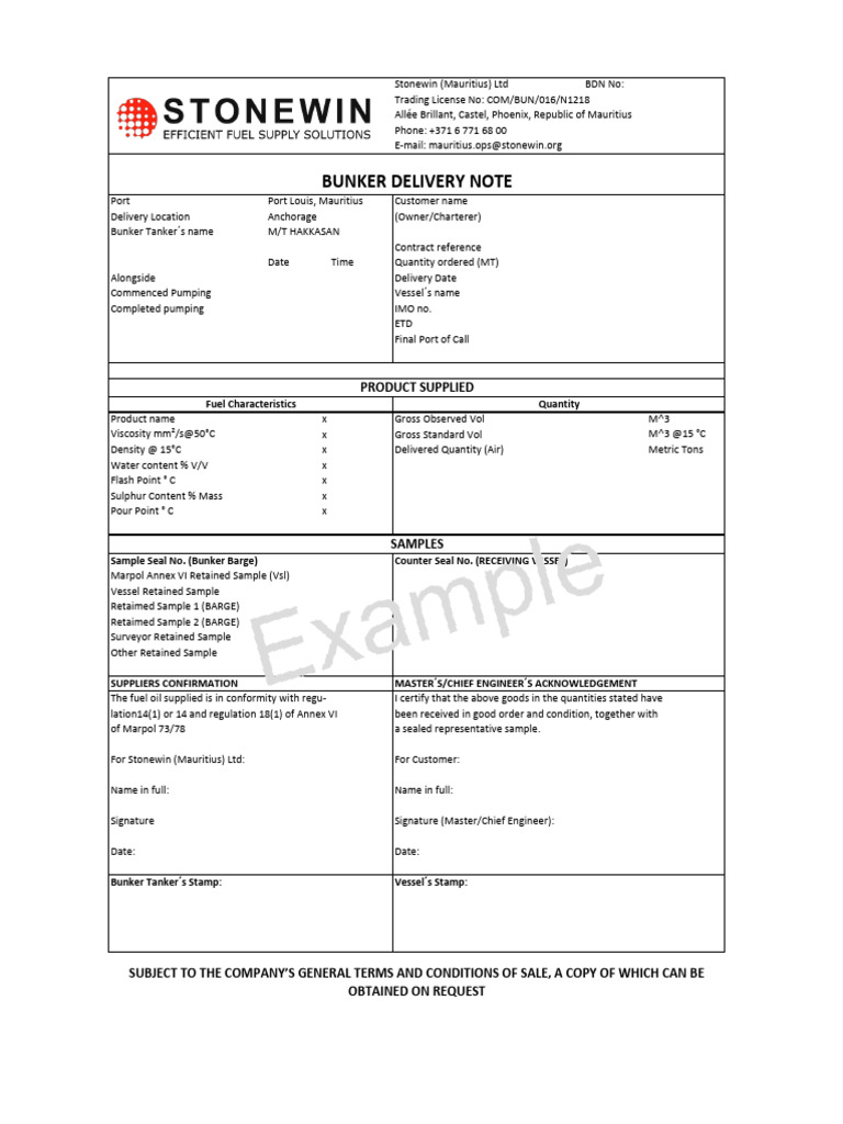 BDR Example Stonewin Mauritius | PDF | Fuel Oil