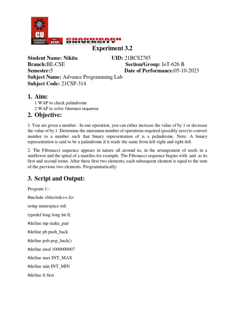 Ap Exp 3.2 - Alasso | PDF | Sequence | Computer Science