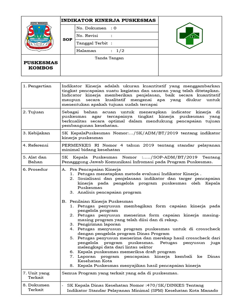 Indikator Kinerja Puskesmas Kombos | PDF