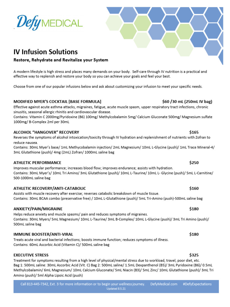 IV Menu and Descriptionsnew | PDF | Intravenous Therapy | Nutrients