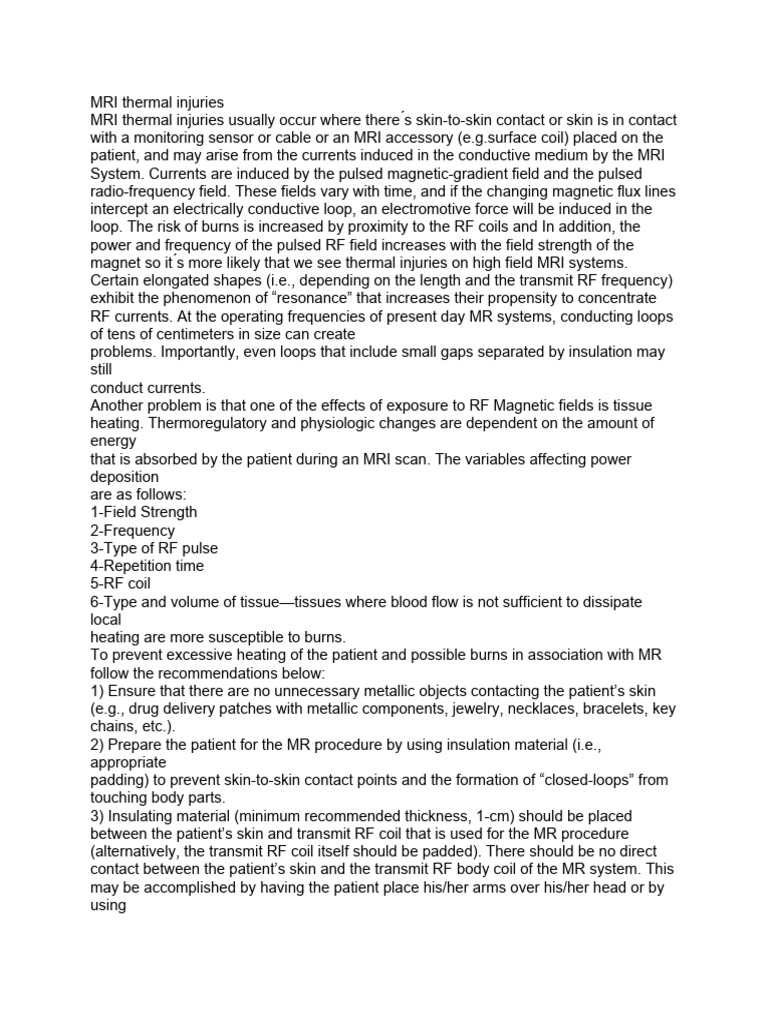 MRI Thermal Injuries | PDF | Magnetic Resonance Imaging | Electrical ...